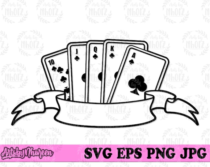 Cards Svg Poker Svg Silhouette Royal Flush Cutting File Clipart Svg Dxf ...