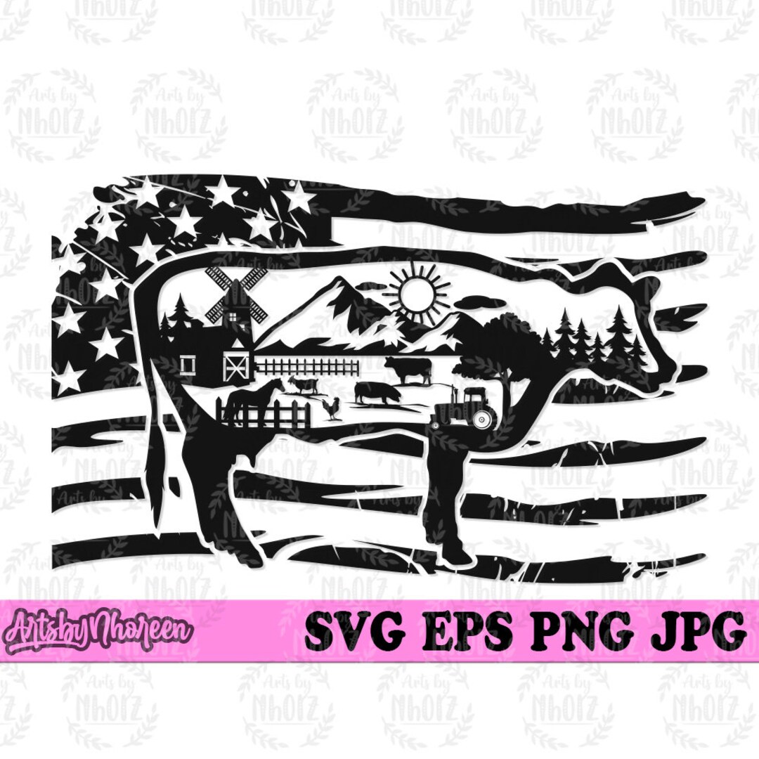 US Cow Farm Scene Svg, Cow Clipart, Farming Shirt Png, Farm Life Svg ...
