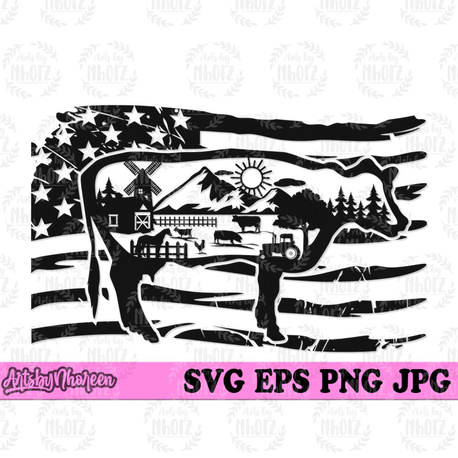 US Cow Farm Scene Svg Cow Clipart Farming Shirt Png Farm - Etsy