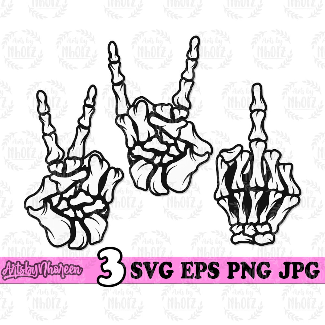 3 Skeleton Hand Sign Svg, Sign Language Clipart, Skeletal Hand Cut File ...