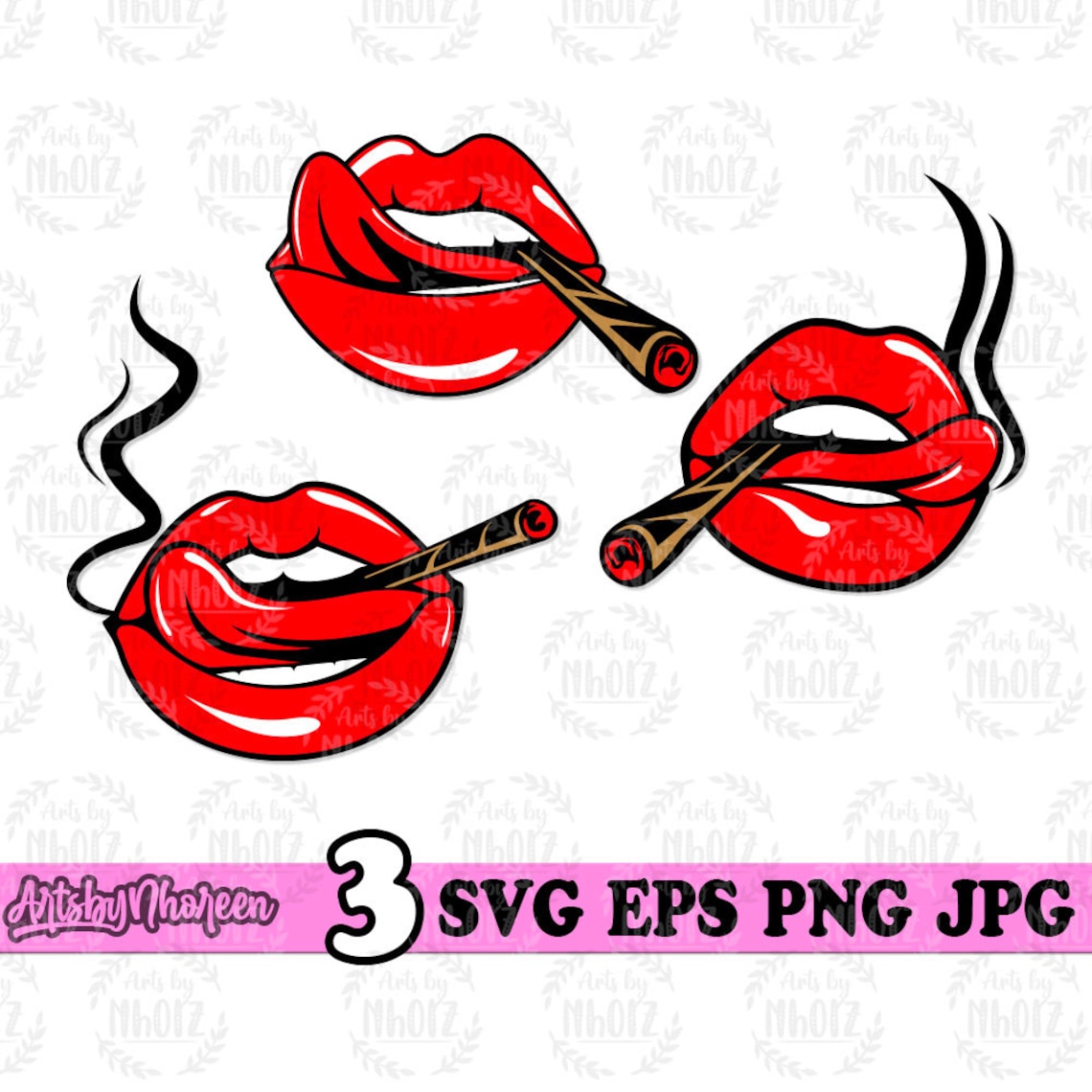 3 Sexy Lips Smoking Weed Svg Rasta Stoner Chick Dxf - Etsy