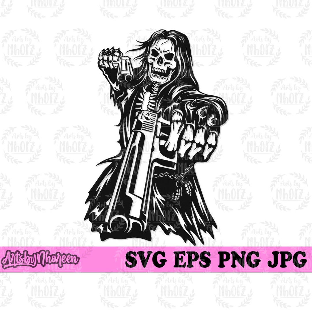 Grim Reaper With Gun Stencil Grim Reaper Scythe Car Sticker, Universal