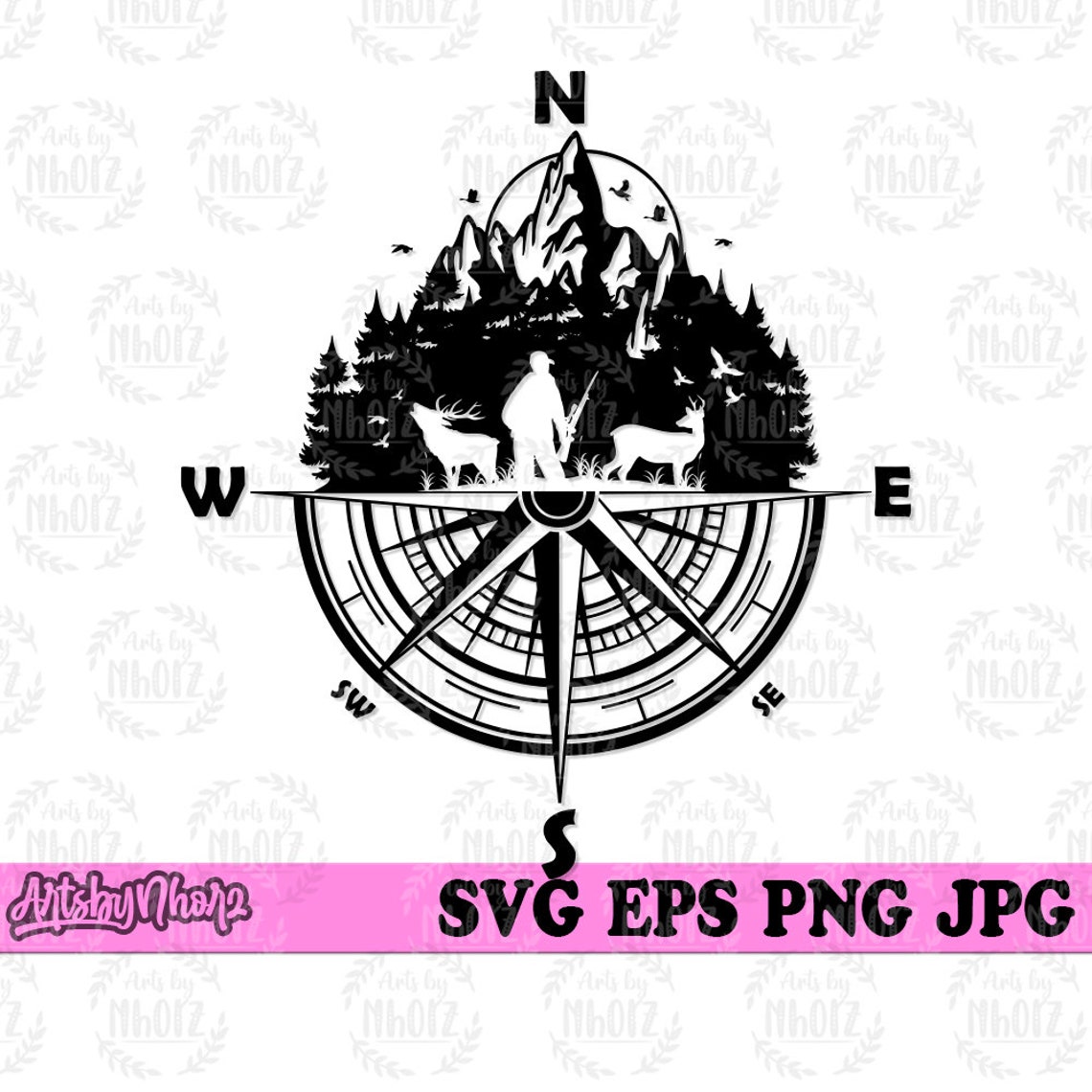 Outdoor Hunting Compass Svg Compass Clipart Compass Cutfile | Etsy