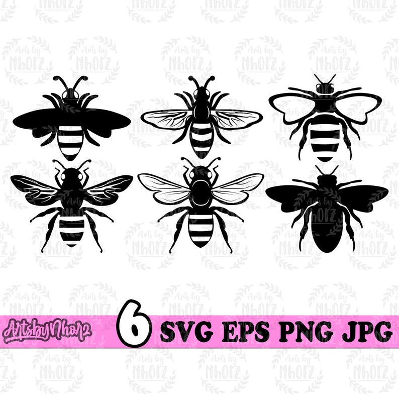 6 Bees Bundle Svg Bee Clipart Cute Bees Png Bee Cutfile - Etsy