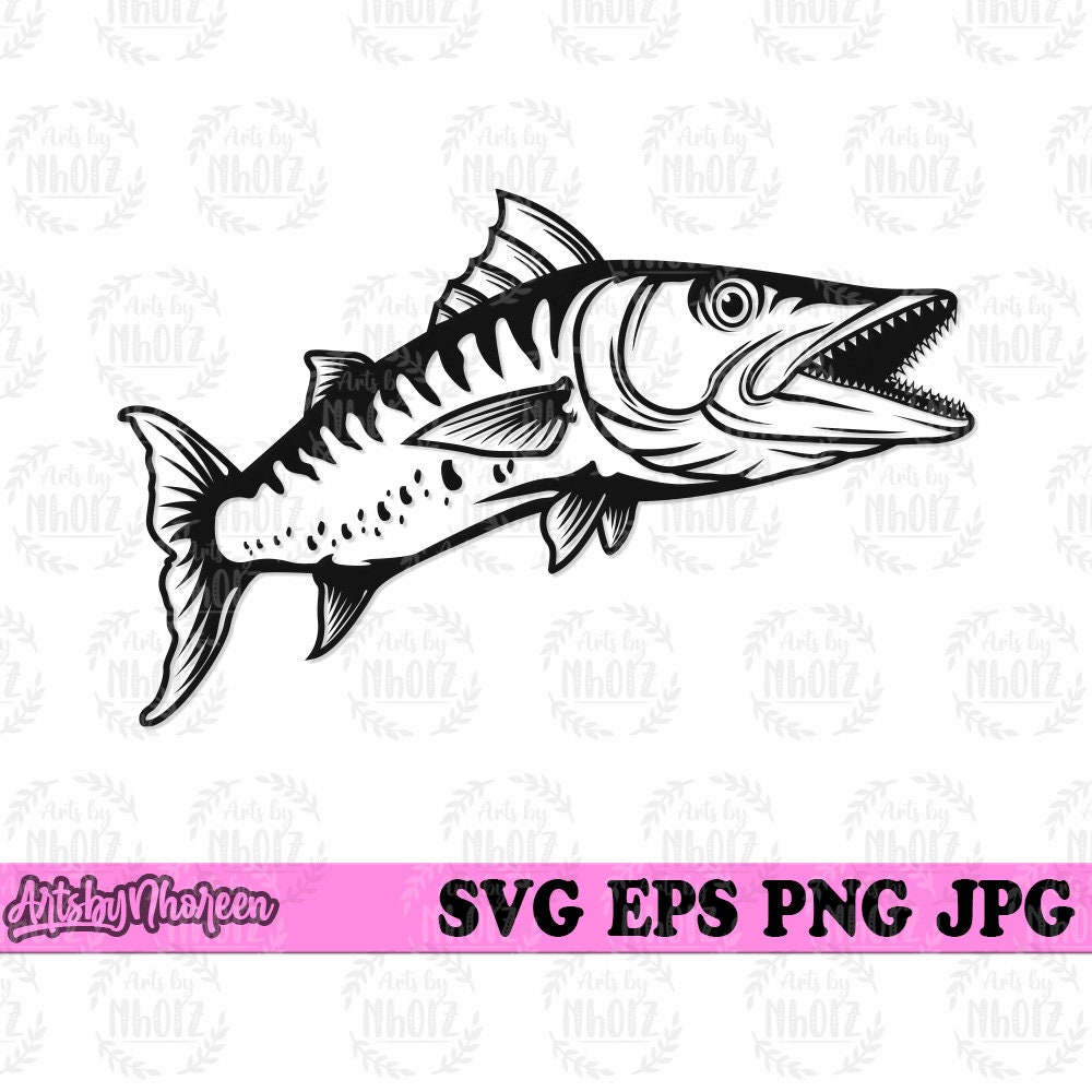 Barracuda Fish Svg, Salt Water Fishing Clipart, Sea Angler Dad Gift ...