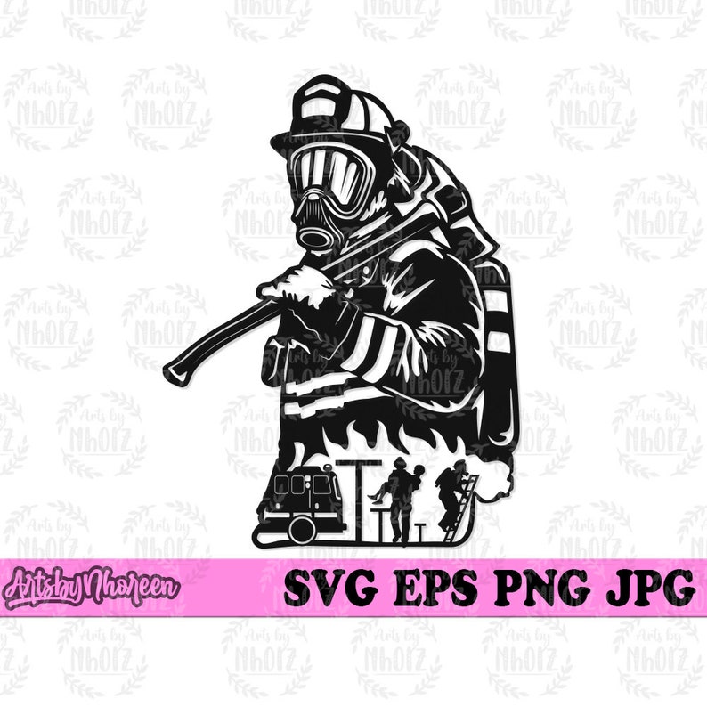 Fire Fighter Scene Svg Fireman Dad Clipart Firefighter Cut - Etsy