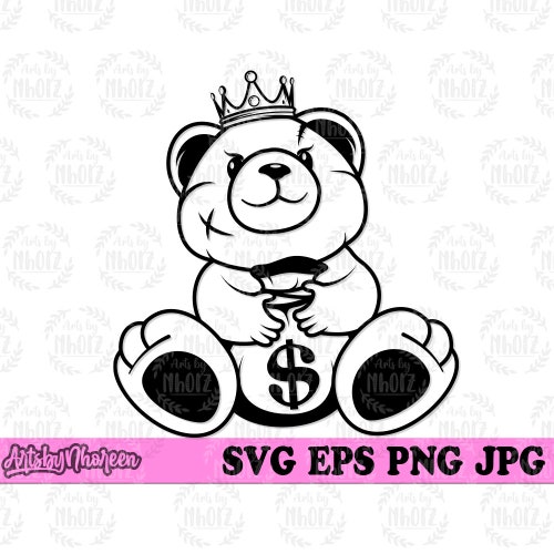 Teddy King With Money Bag Svg Hipster Bear Clipart Gangster - Etsy