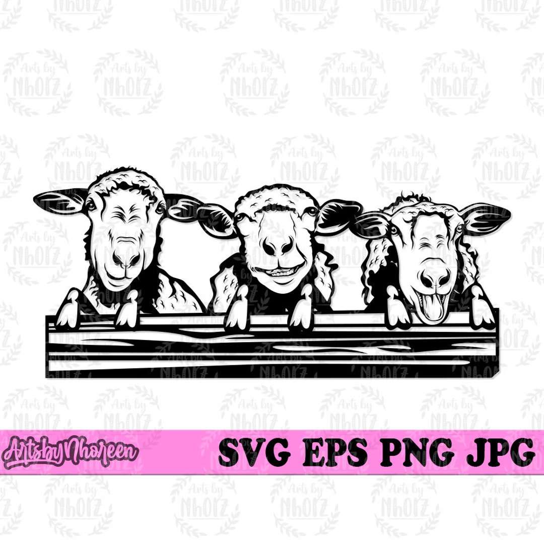 3 Funny Sheep Peeking Svg | Farm Animal Clipart | Sheep Barn Cut File | Farm Life Stencil | Farm ...