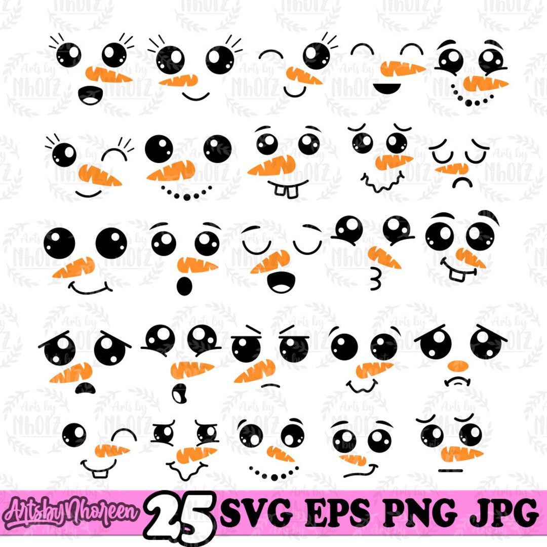 25 Cute Snowman SVG Bundle, Snowmen Happy Faces Clipart, Christmas PNG ...