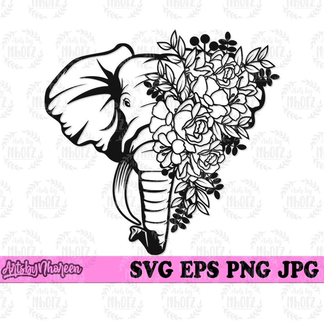 Floral Elephant Svg, Flower Animal Clipart, Safari Cut File, Wild Party ...