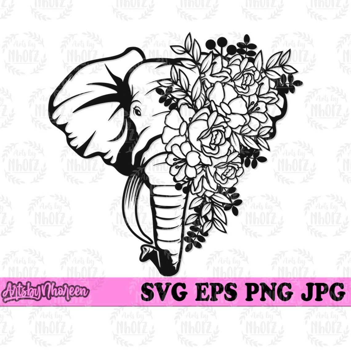 Floral Elephant Svg Flower Animal Clipart Safari Cut File | Etsy