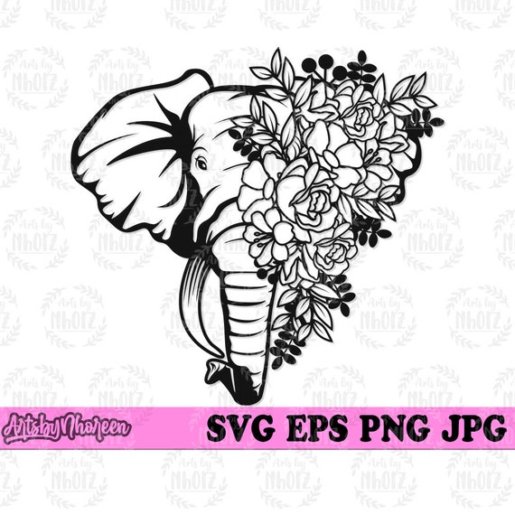 Floral Elephant Svg Flower Animal Clipart Safari Cut File | Etsy