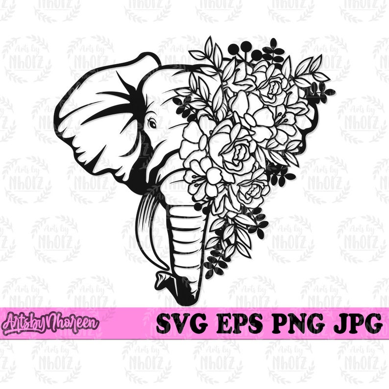 Floral Elephant Svg, Flower Animal Clipart, Safari Cut File, Wild Party ...
