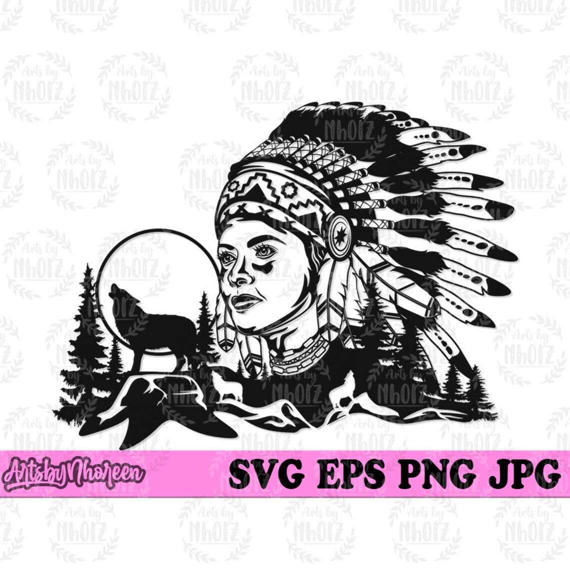 Native American Girl Svg, Teepee Indian Headdress Cut File, Boho Decors ...