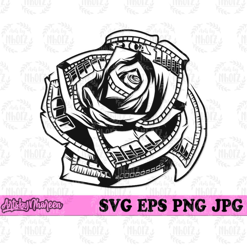 Rose Dollar Bill Svg, Floral Money Pattern Clipart, Flower Money ...