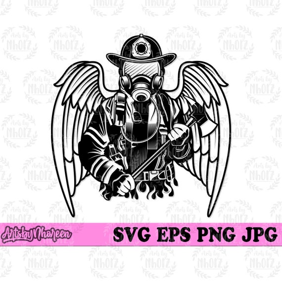 Fire Fighter Hero With Wings Svg in Memory of Stencil - Etsy