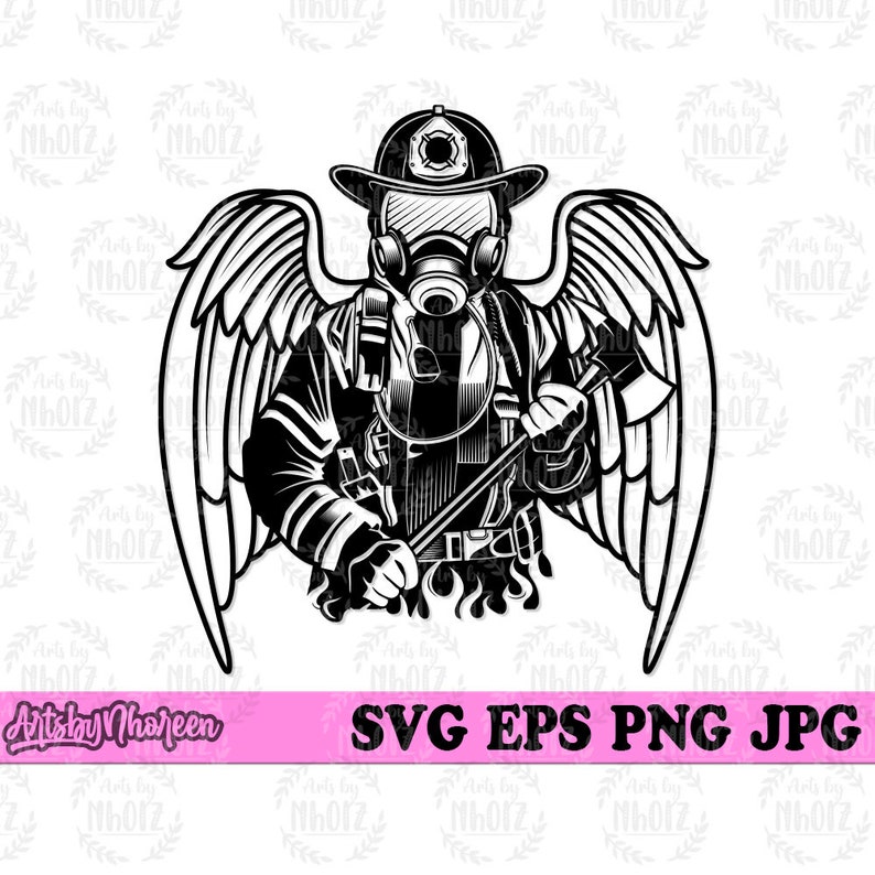 Fire Fighter Hero With Wings Svg in Memory of Stencil - Etsy