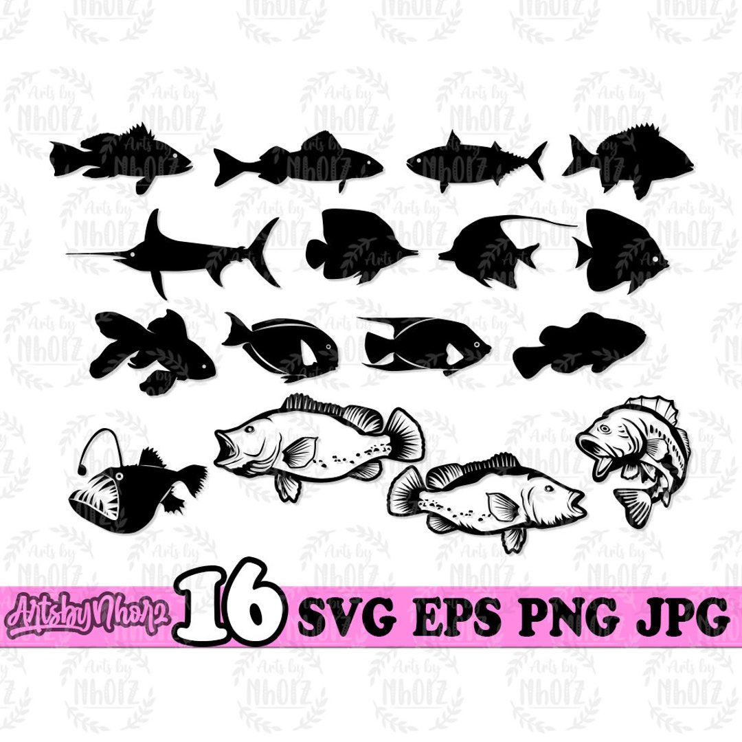 16 Fishes SVG Bundle, Fishes Svg, Fishing Svg, Fish Clipart, Fish ...