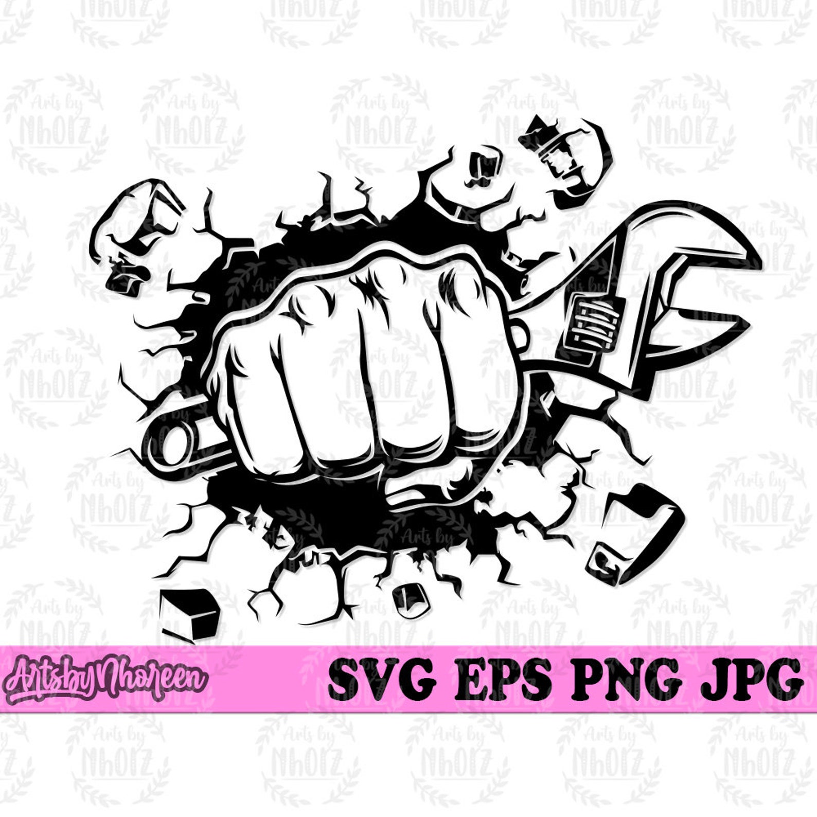 Smashing Wall Mechanic Svg Wrench Punch Clipart Cracked Wall - Etsy