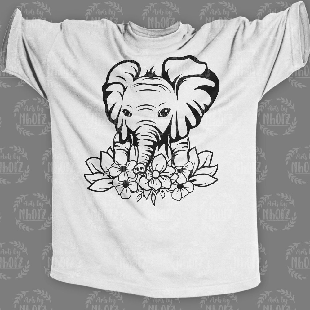 Cute Floral Elephant Svg | Safari Animal Clipart | Wild Life Shirt Png ...