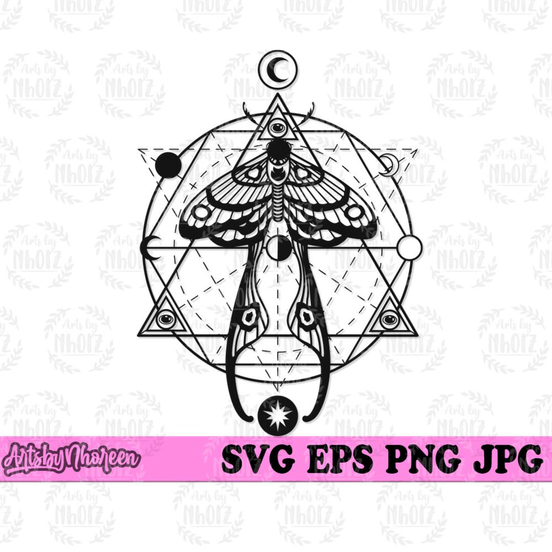 Gothic Mystical Moth Svg, Geometric Pattern Animal Clipart, Abstract ...