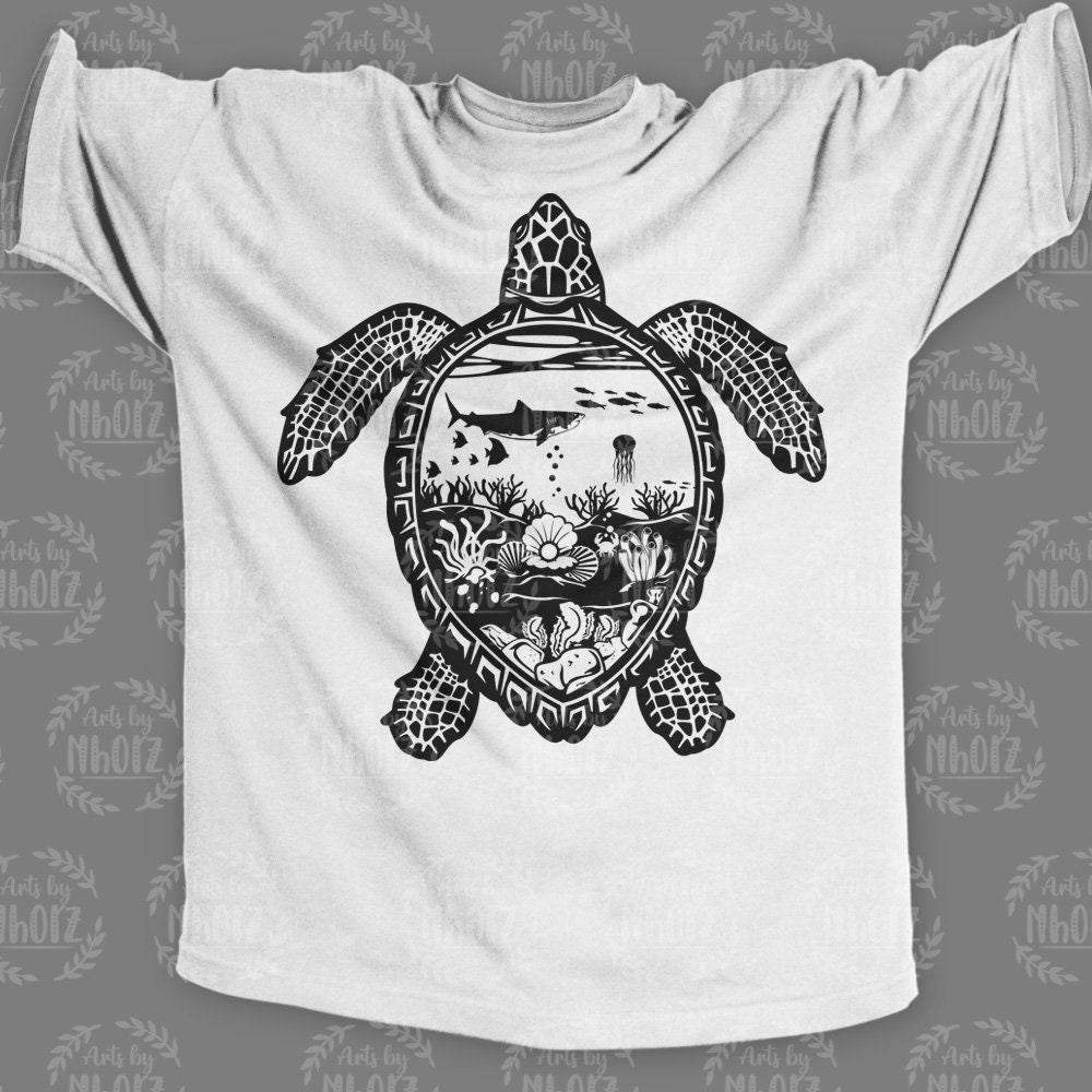 Turtle Scene Svg, Marine Life Cut File, Under the Ocean Stencil ...