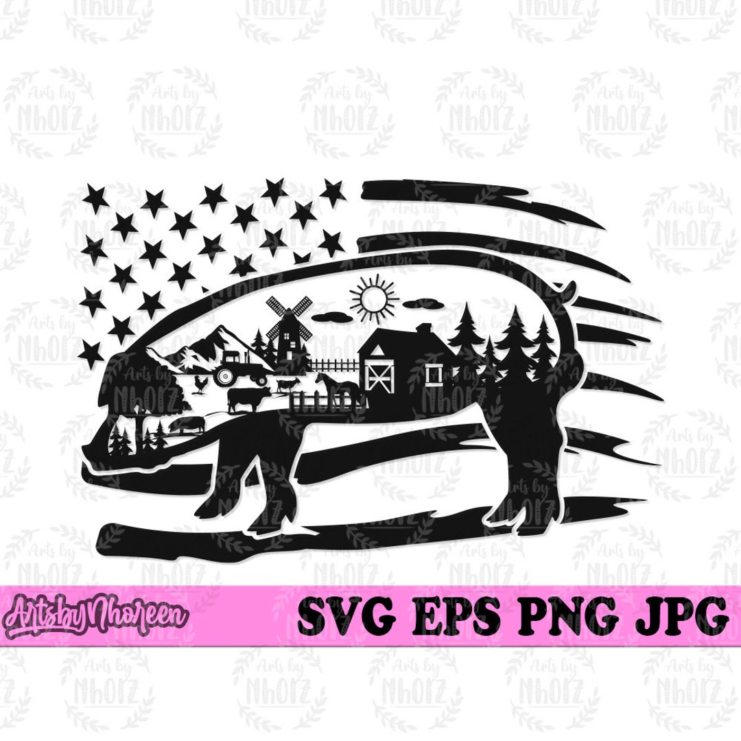 US Pig Farm Scene Svg, Farmer Dad T-shirt Design Png, Farm Life Clipart ...