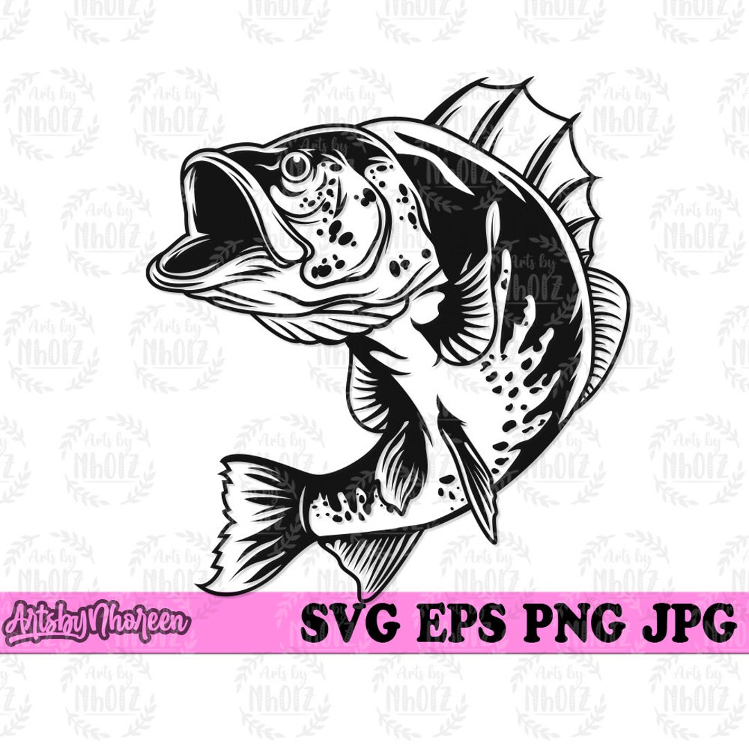 Open Mouth Bass Fish Svg, Lake Fishing Dad Clipart, Camping Shirt Dxf ...