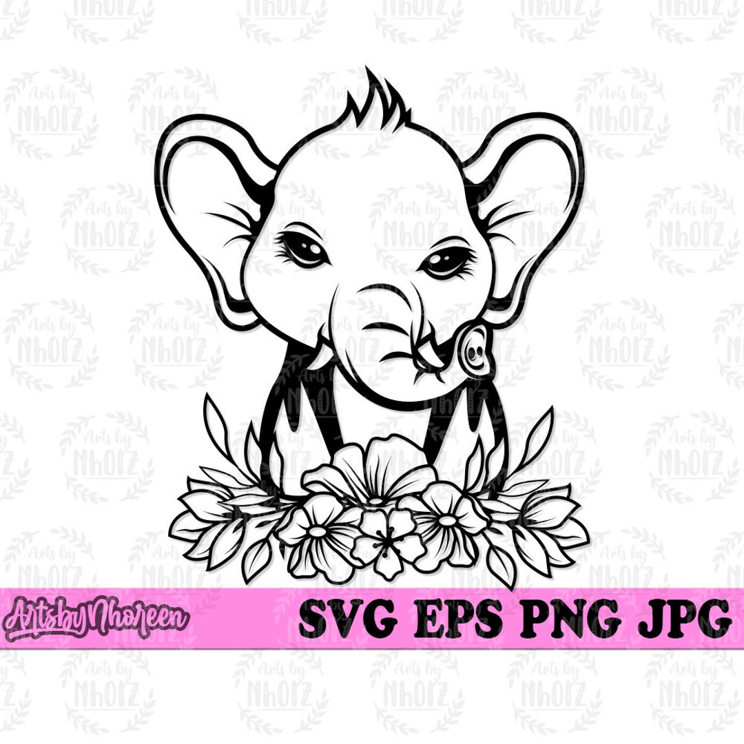 Cute Floral Elephant Svg, Baby Elephant Clipart, Flower Animal Cut File ...