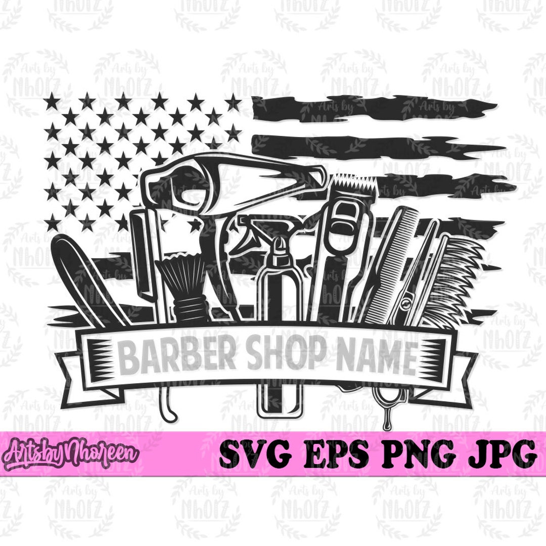 US Barber Tools Svg Barbershop Monogram Dxf Hair Cutter Dad Stencil ...