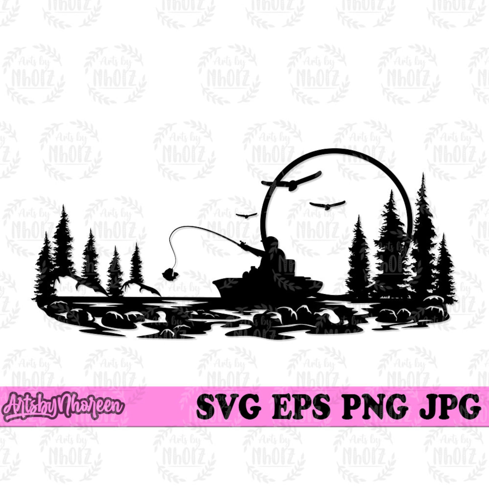 River Fishing Scene Svg, Lake View Clipart, Camping Life Shirt Png ...