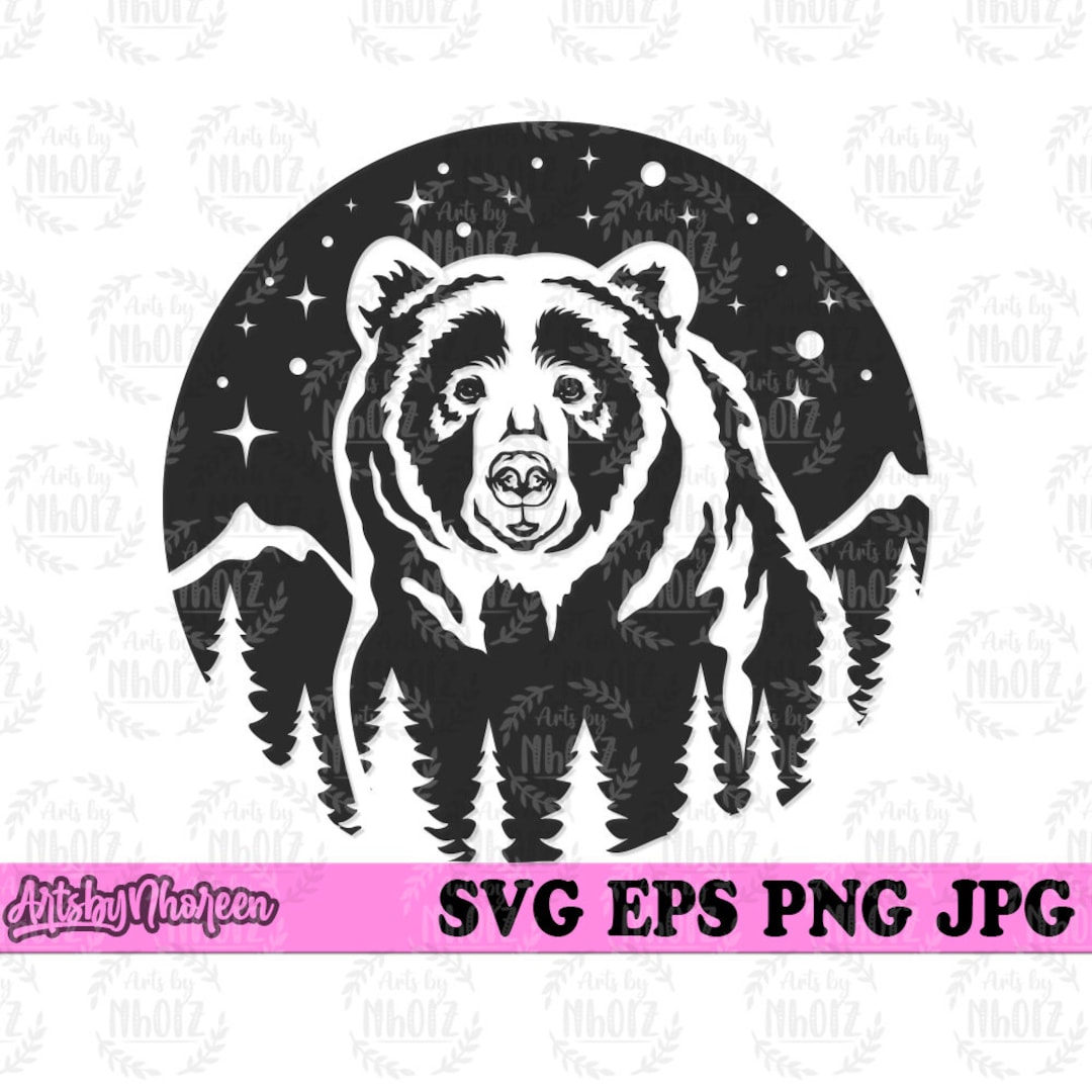 Bear Mountain Scene Svg, Outdoor Clipart, Camp Life Tshirt Design Png ...