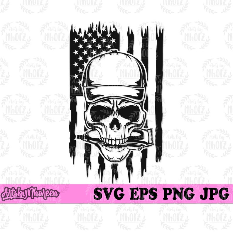 US Barber Skull Svg Skeleton Hand Biting Clippers Stencil - Etsy