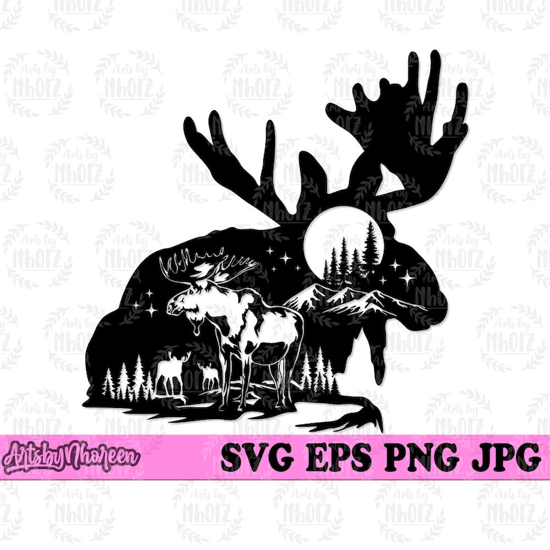 Moose Scene Svg, Wilderness Clipart, Wild Life Animal Cut File, Forest ...