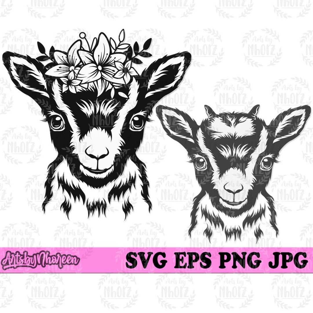 Cute Baby Goat Svg, Floral Goat Svg, Goat Head Clipart, Farm Goat Cut ...