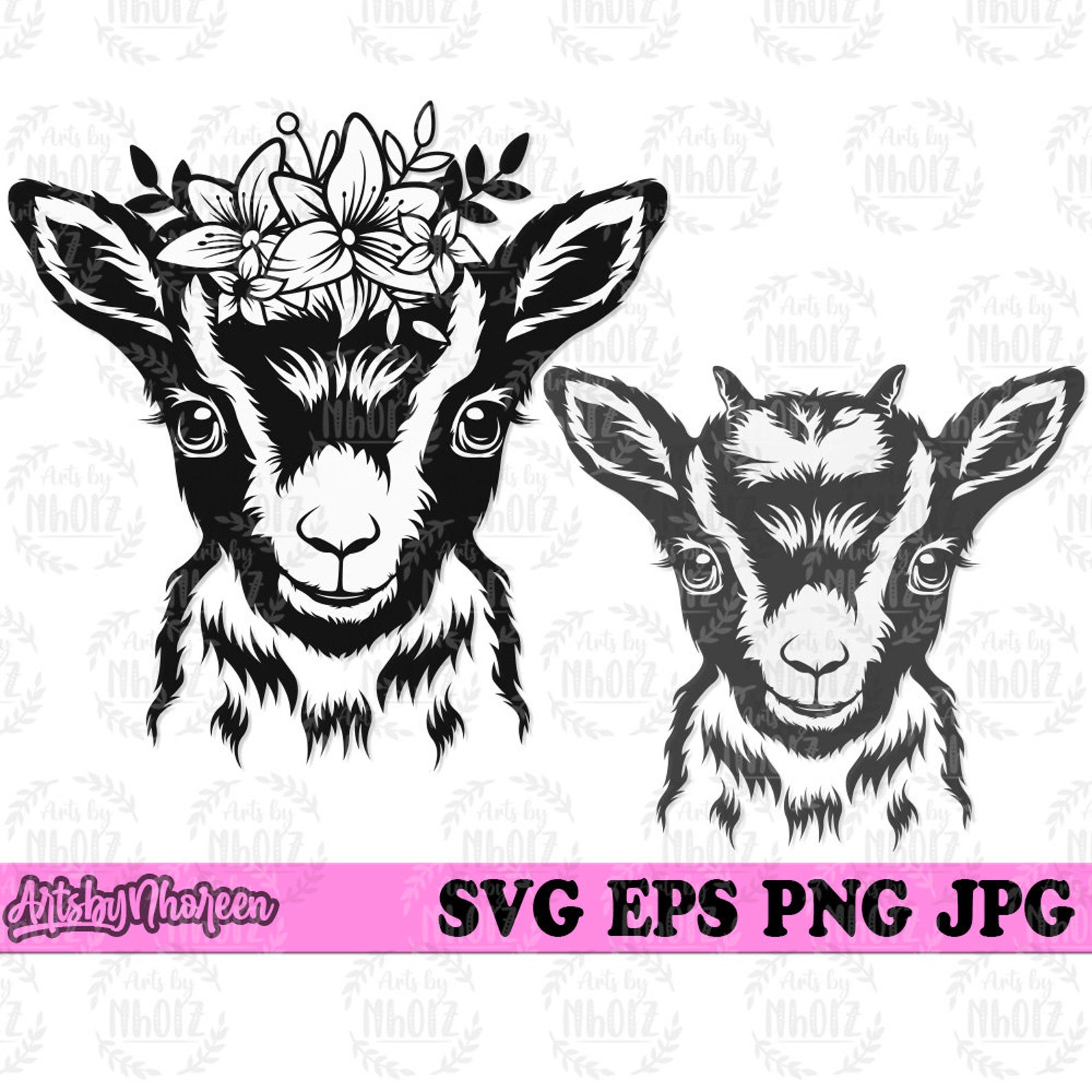 Cute Baby Goat Svg Floral Goat Svg Goat Head Clipart Farm - Etsy