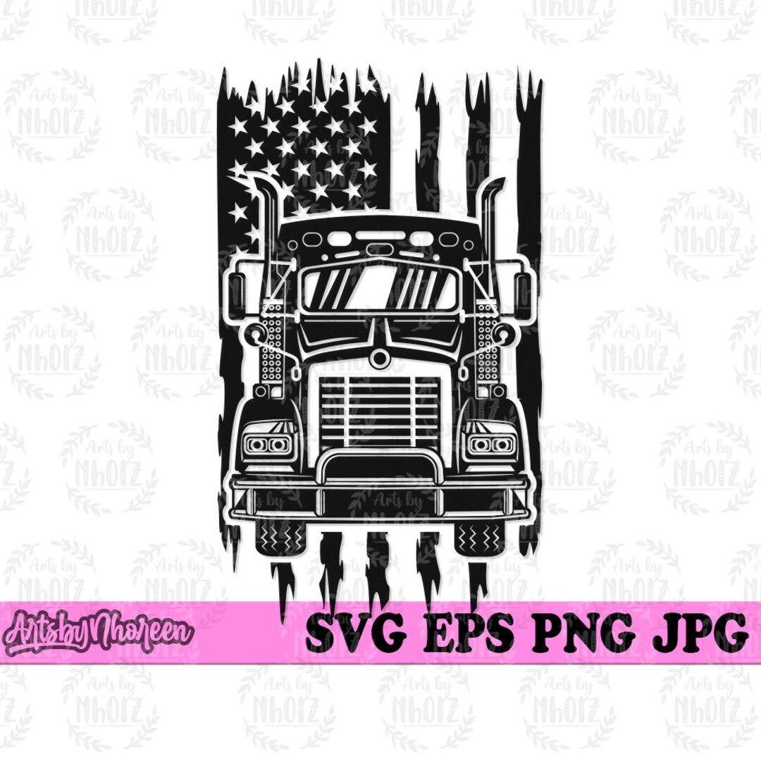 US Semi Truck Front View Svg, USA Driver Gift Idea, Trucker Clipart ...