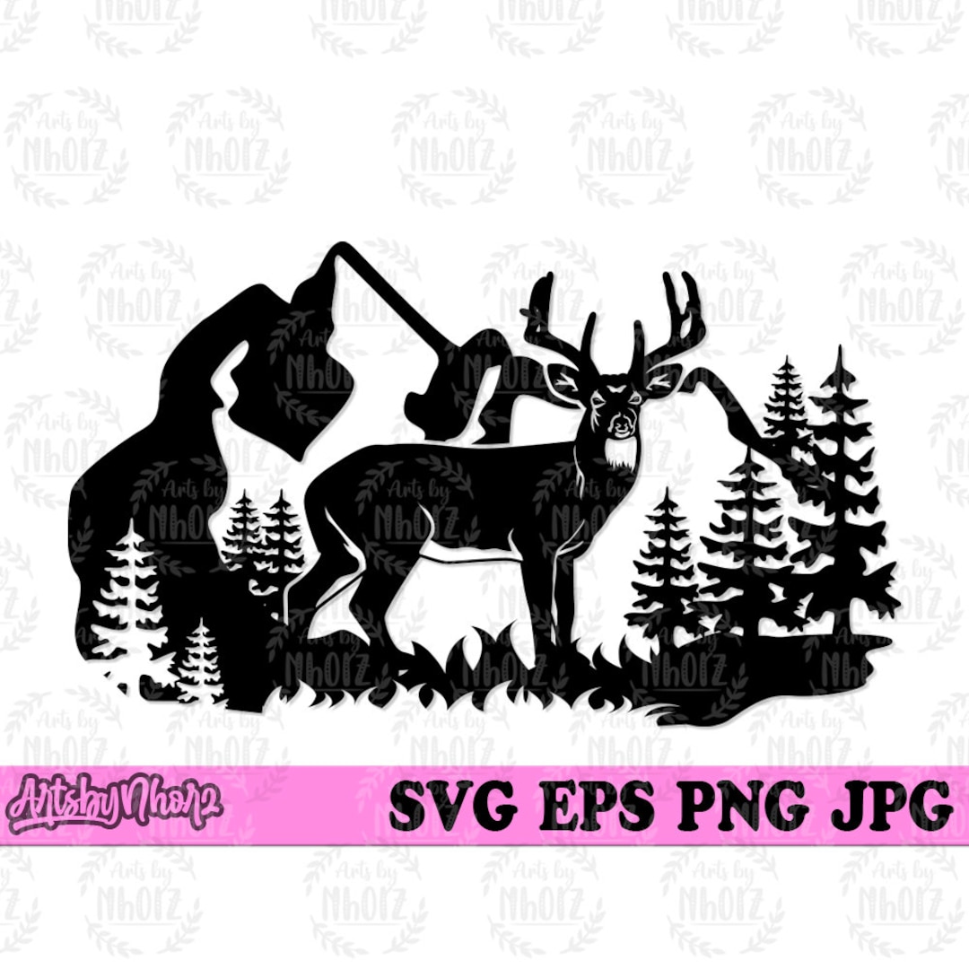 Mountain Deer Scene Svg, Outdoor Scene Svg, Camping Scene Svg, Deer ...