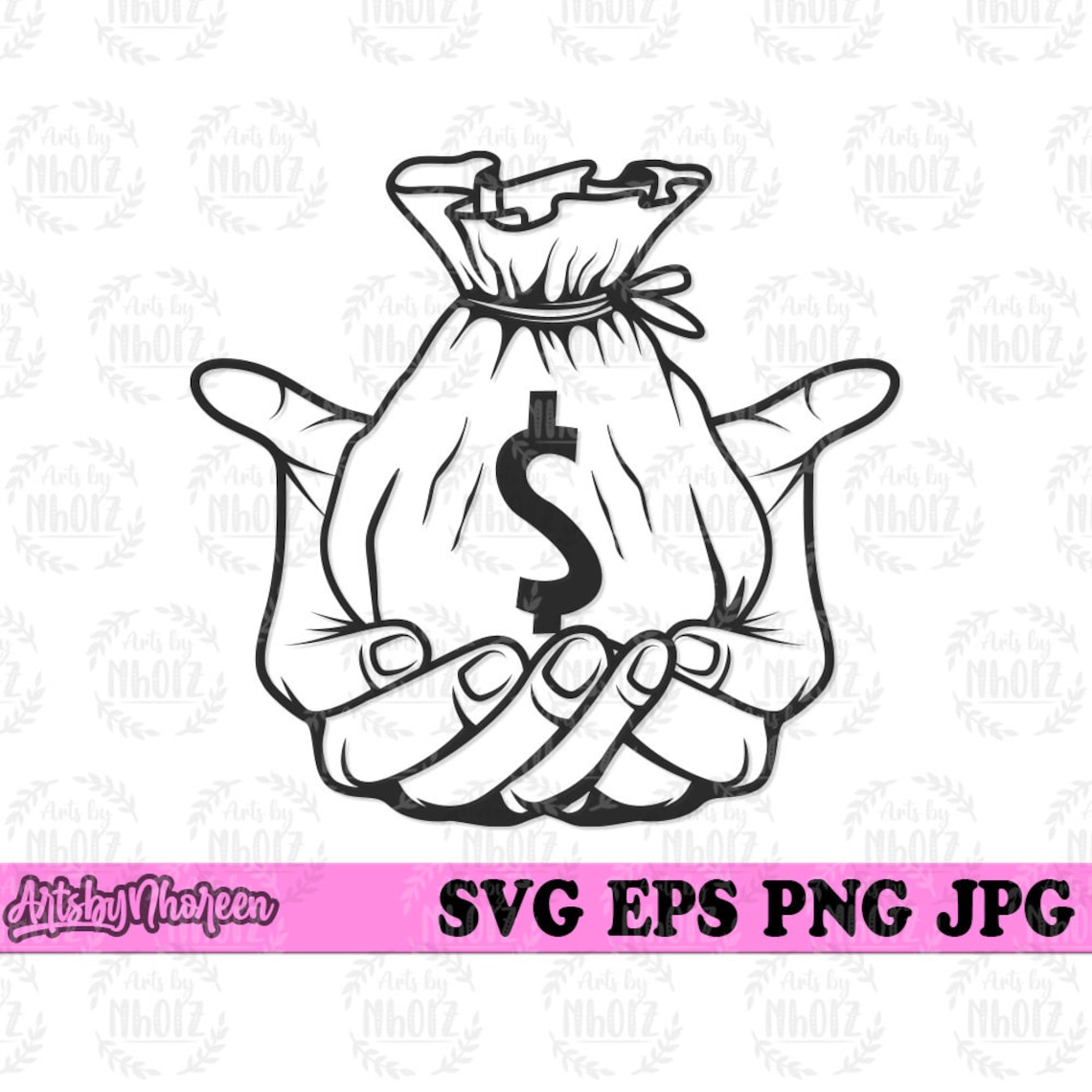 Hand With Money Bag Svg Open Palm Clipart Giving and Sharing - Etsy