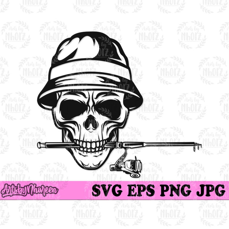 Skull Fishing Svg Skeleton Biting Casting Rod Clipart - Etsy