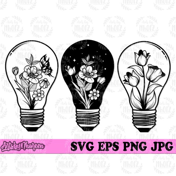 Floral Lightbulb Svg Flower Bulb Cut File Light Plant - Etsy