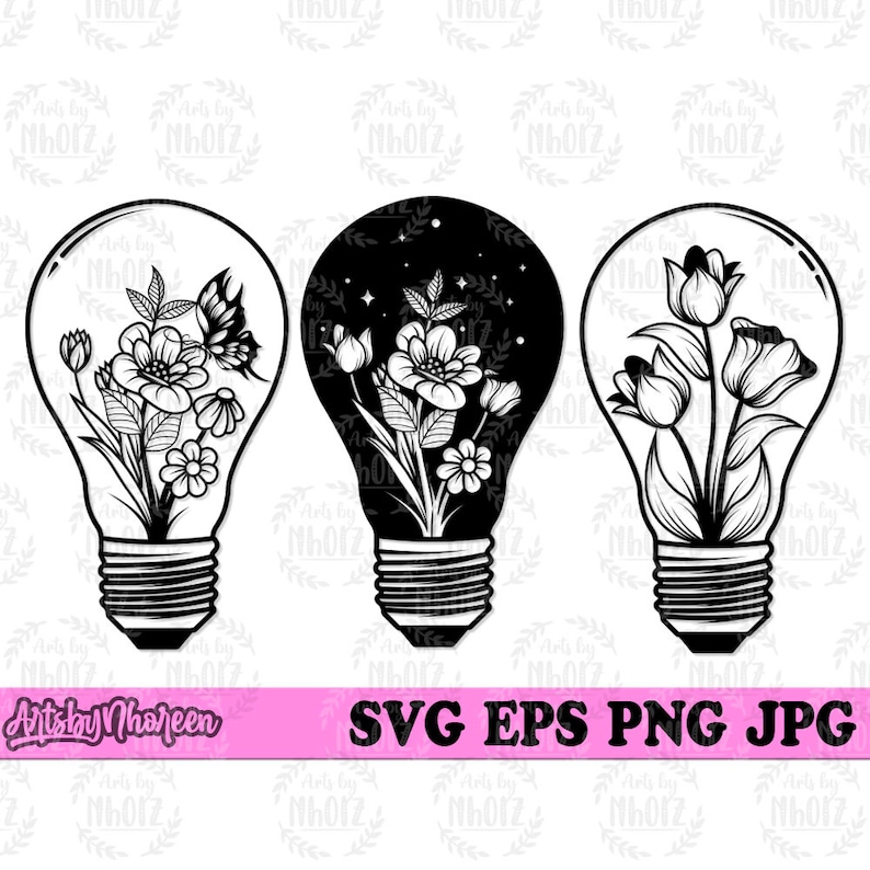 Floral Lightbulb Svg Flower Bulb Cut File Light Plant - Etsy