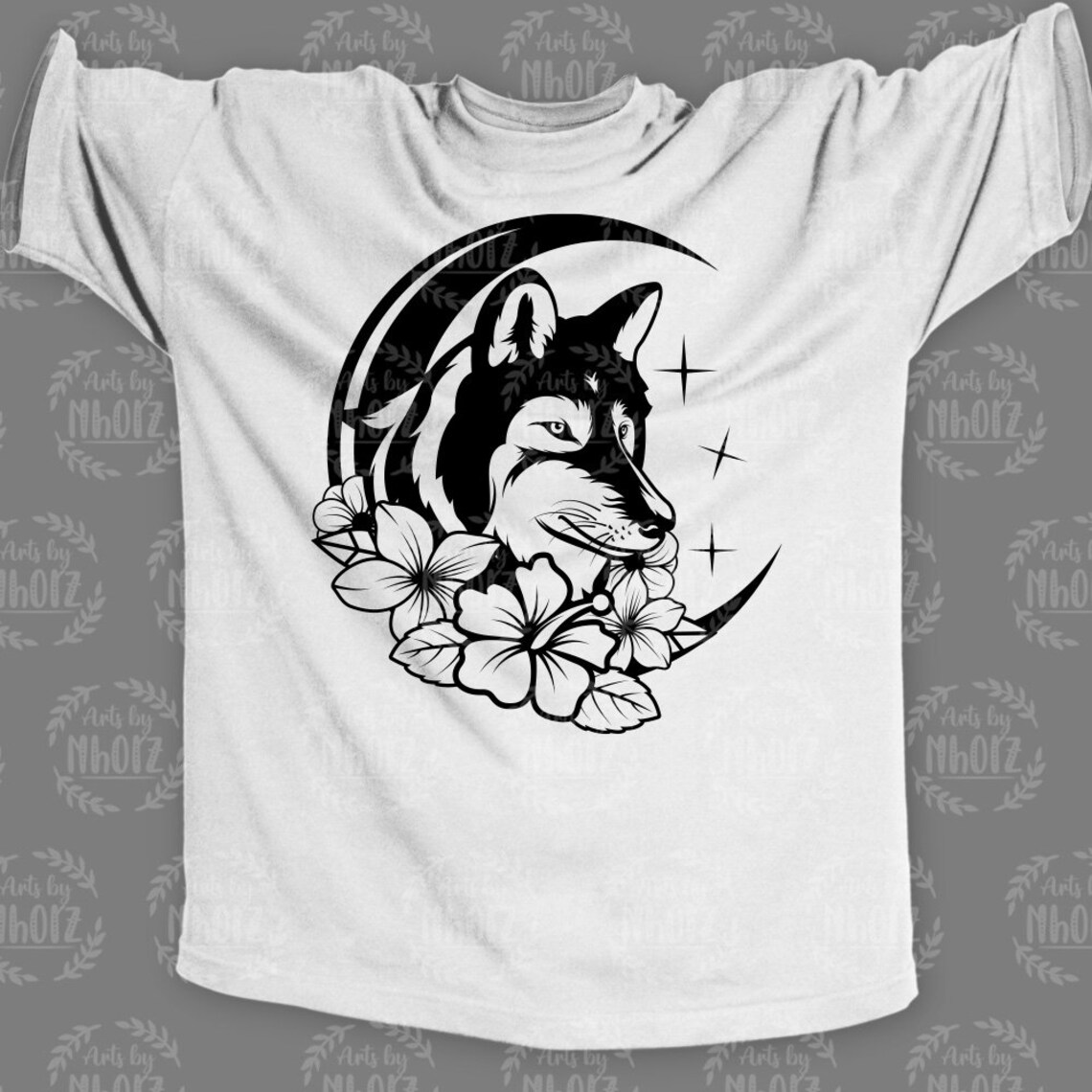 Floral Wolf Moon Svg Mystical Animal Clipart Celestial Wild - Etsy