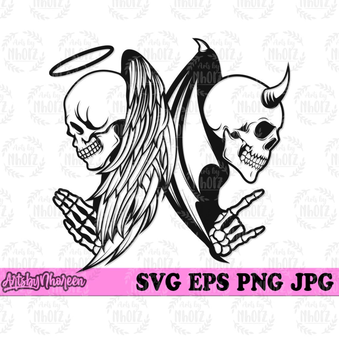 Angel Devil Skull Svg, Good and Bad Clipart, Saint and Demon Cut File ...