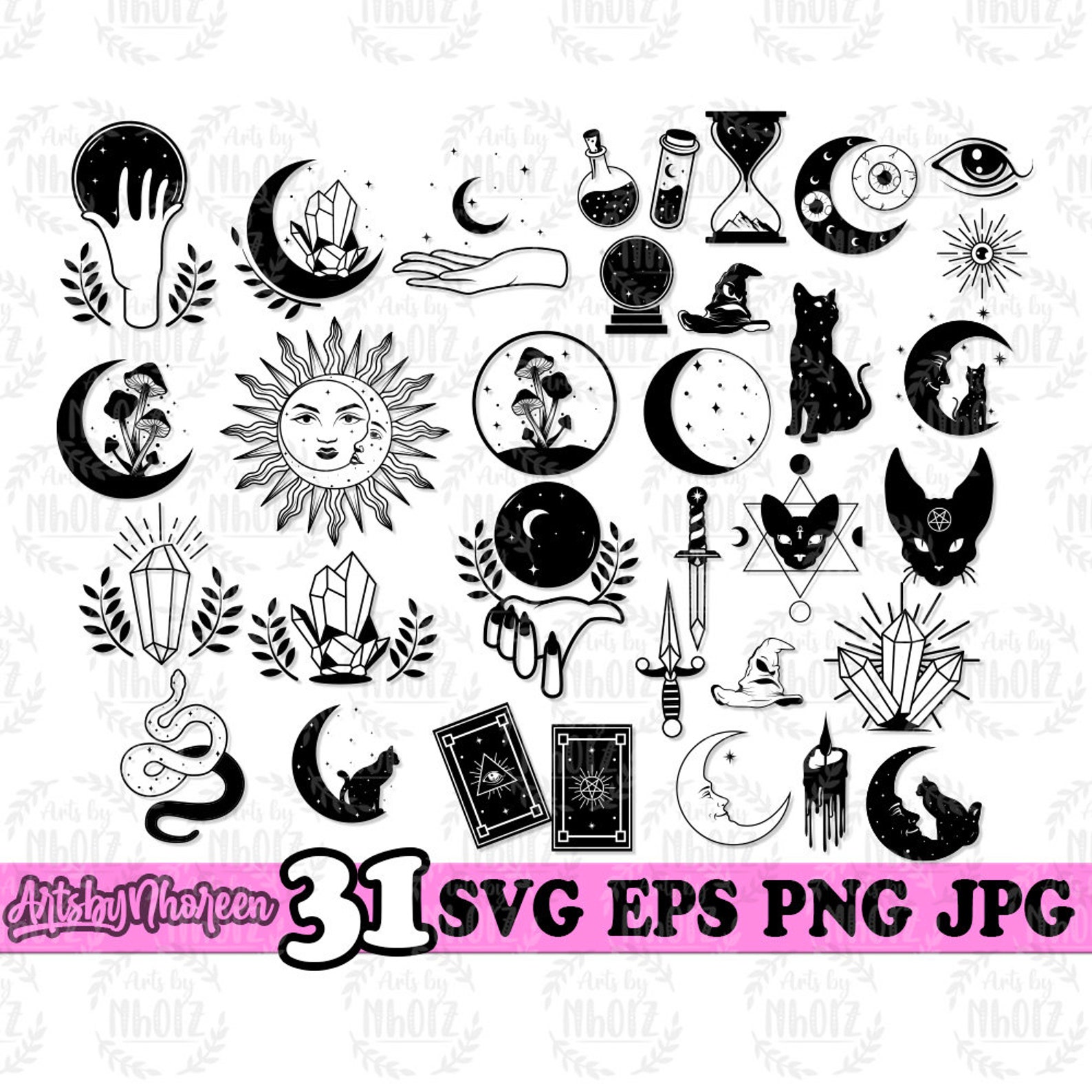 31 Mystical Sign SVG Bundle Black Magic Clipart Moonshine - Etsy