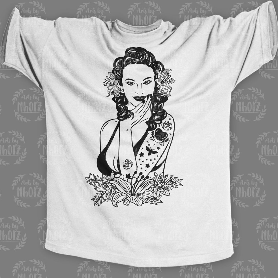 Pin up Girl Svg Retro Woman Cut File Floral Pretty Lady - Etsy