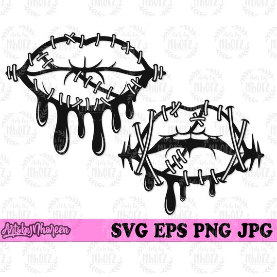 2 Stitches Lips Svg Halloween T-shirt Design Png Spooky Sexy - Etsy