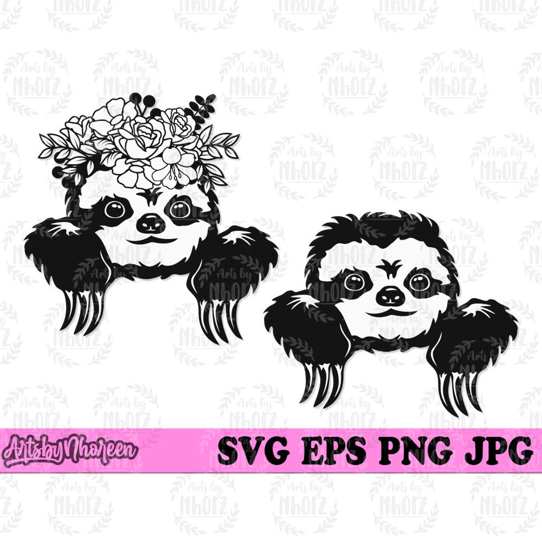 Cute Floral Sloth Svg, Flower Animal Clipart, Wild One Party Decor Cut ...
