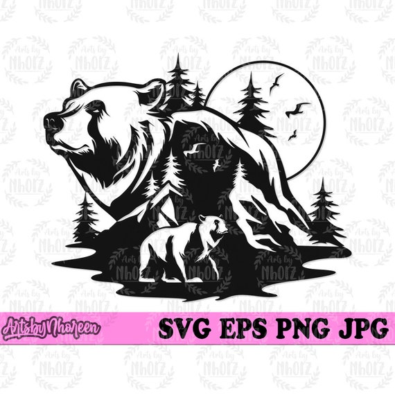 Bear Mountain Scene Svg Outdoor Clipart Adventure Awaits Cut | Etsy Canada