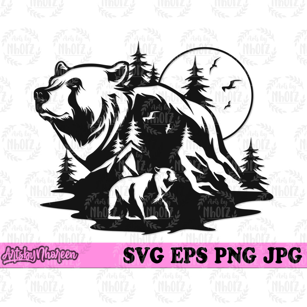 Bear Mountain Scene Svg, Outdoor Clipart, Adventure Awaits Cut File ...